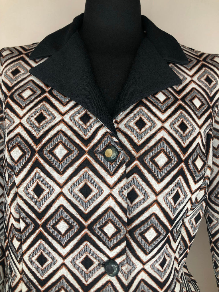 Vintage 1960s Diamond Pattern Jacket in Black and White - Size UK 12 ...