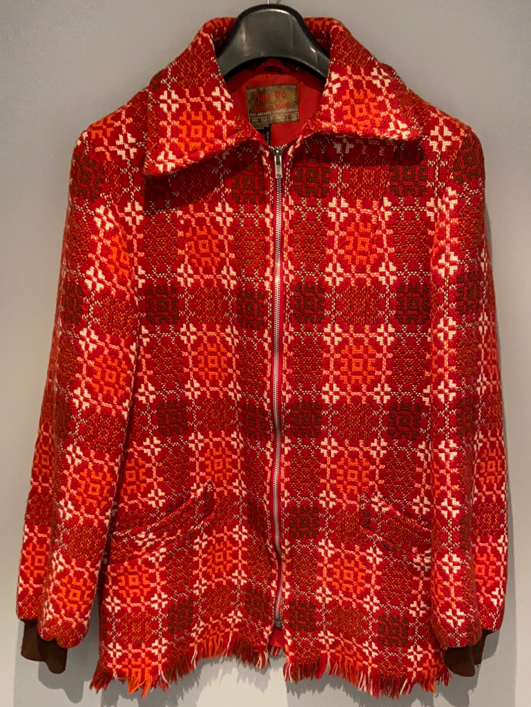 Vintage 1960s Welsh Wool Tapestry Jacket with Fringing by Jon Ro in Red ...