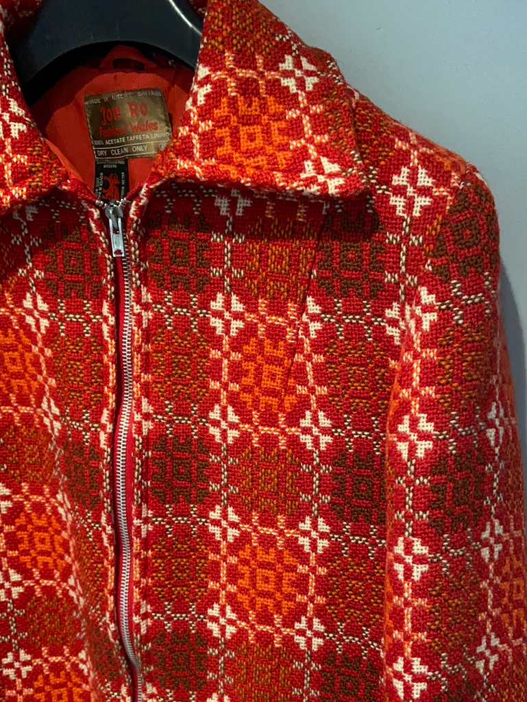 Vintage 1960s Welsh Wool Tapestry Jacket with Fringing by Jon Ro in Red ...
