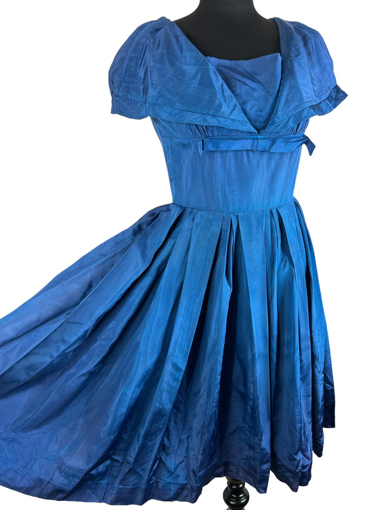 Vintage 1950s Cape Collar Pleated Evening Dress in Blue by The Linzi ...