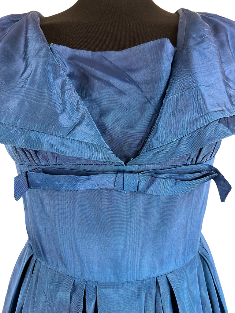 Vintage 1950s Cape Collar Pleated Evening Dress in Blue by The Linzi ...